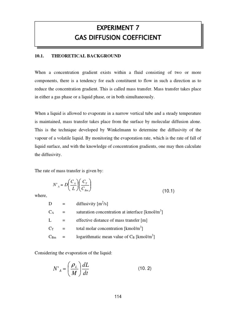 Exp 7 - Gas Diffusion Coefficient | PDF | Diffusion | Evaporation