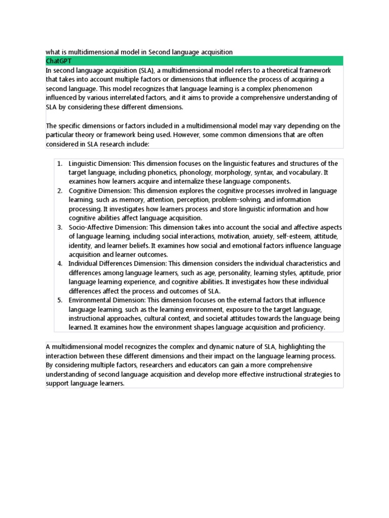 What Is Multidimensional Model in Second Language Acquisition | PDF | Second Language ...