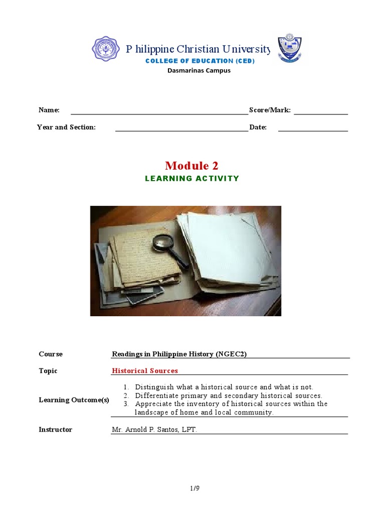 Learning Module 2 - Historical Sources Its Classification | PDF | Primary Sources | Cognition