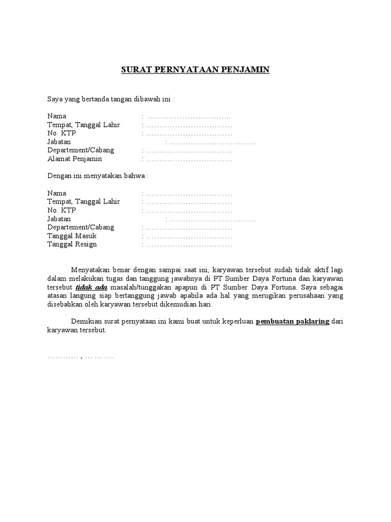 Draft Surat Pernyataan Pembuatan Paklaring | PDF