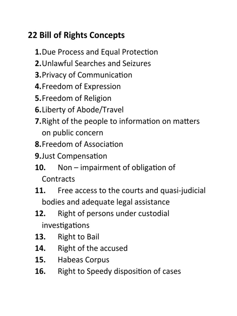 Bill of Rights 22 Concepts | PDF