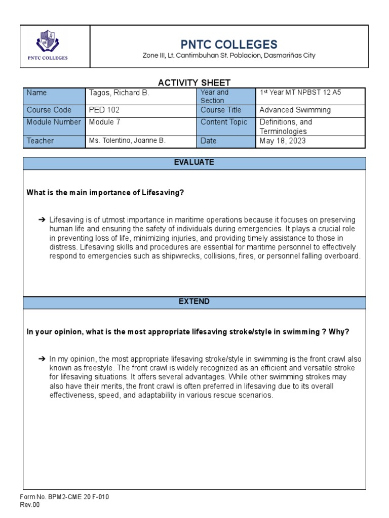 Module 7-8 PED 102 - Tagos | PDF | Buoyancy | Swimming