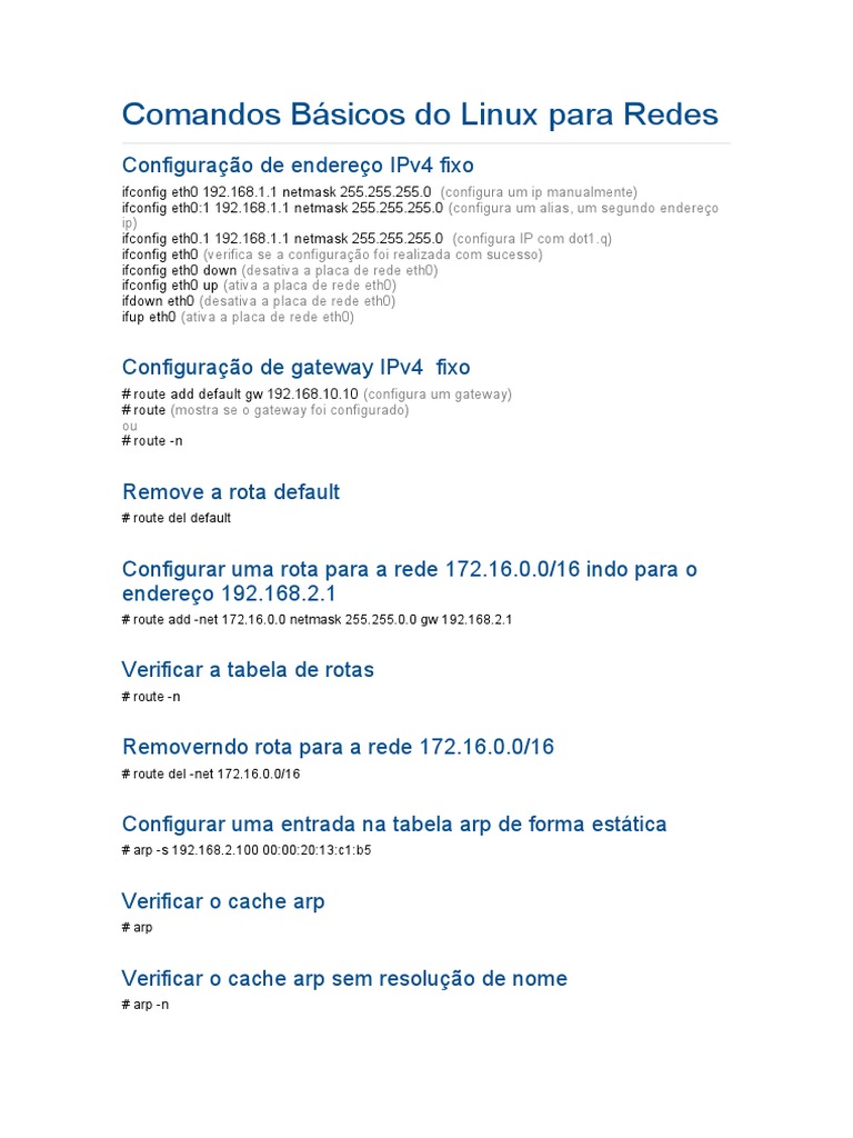 Comandos Básicos Do Linux para Redes | PDF | Endereço de IP | I Pv6