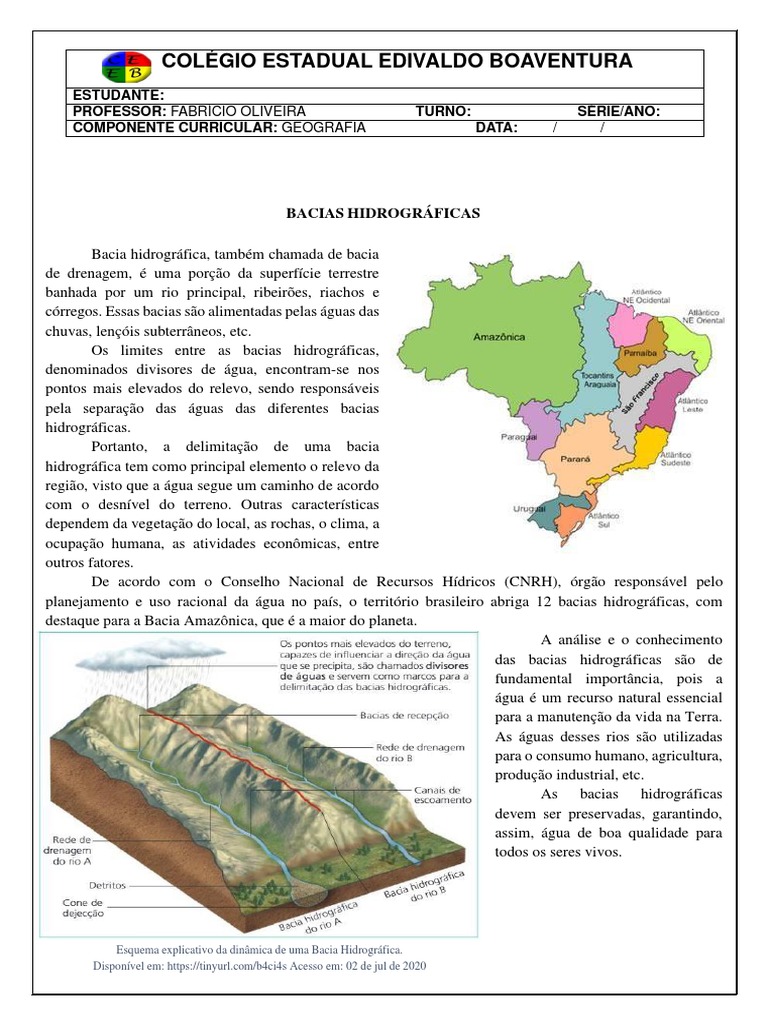 Atividade-Bacias Hidrográficas | PDF | Bacia hidrográfica | Água