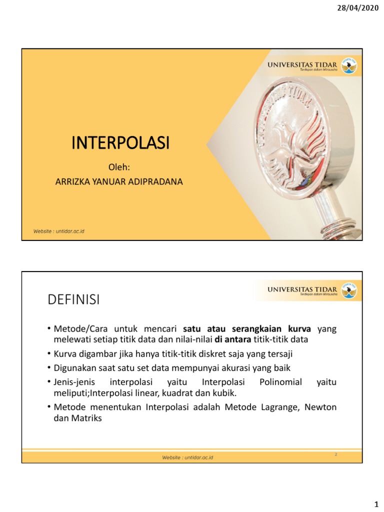 Metode Interpolasi Data dan Contoh | PDF