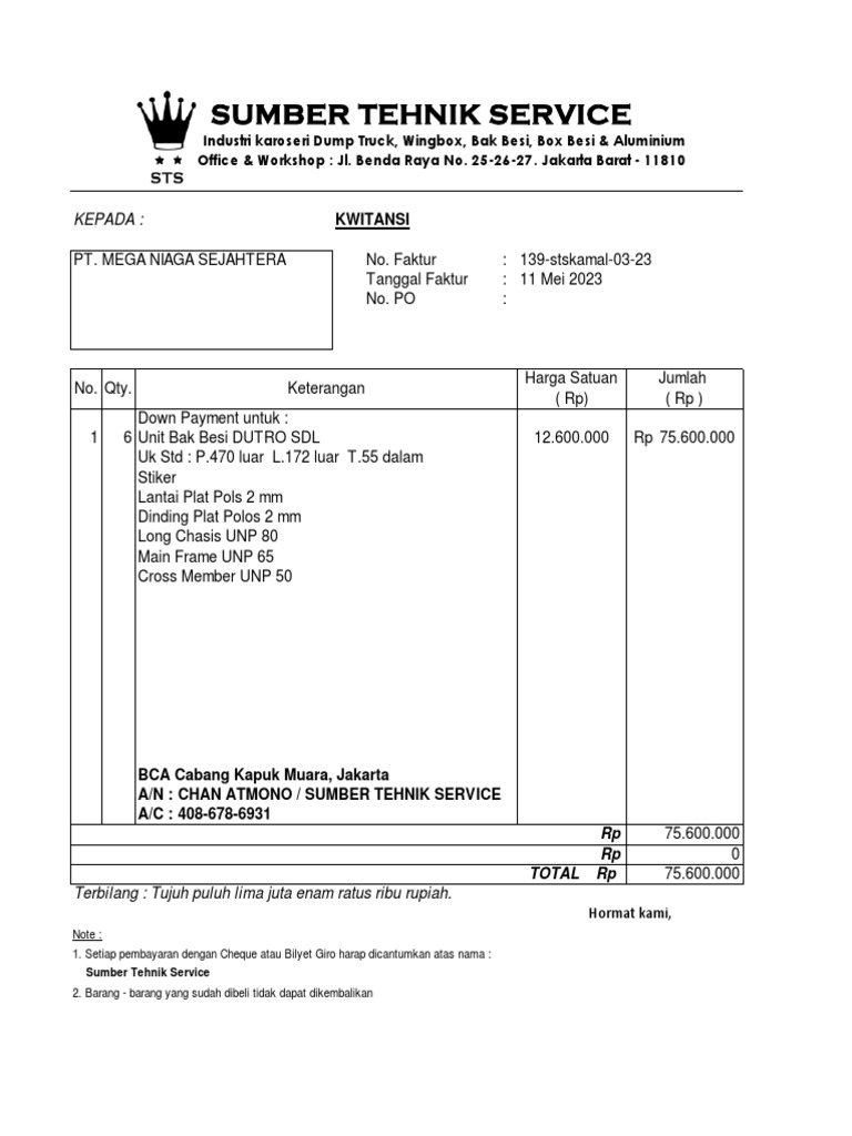 Invoice Sumber Tehnik Service | PDF