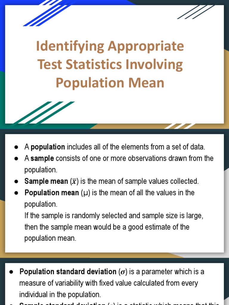 Identifying Appropriate Test Statistic Pdf Variance Standard