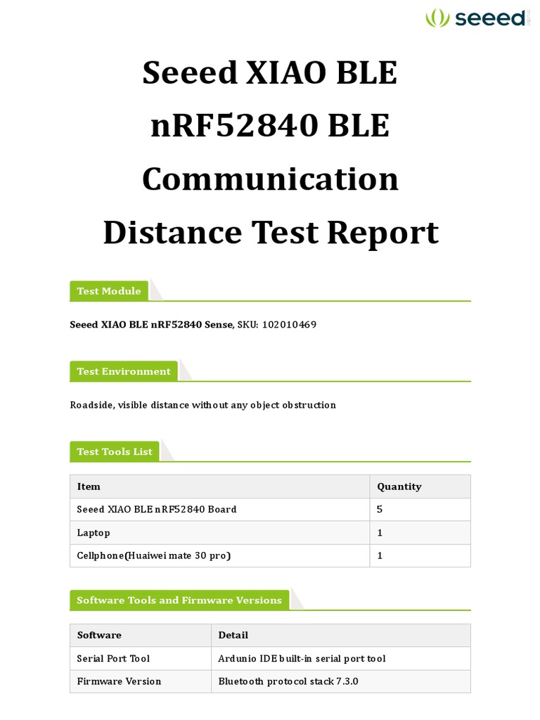 XIAO BLE nRF52840 Distance Test Results | PDF