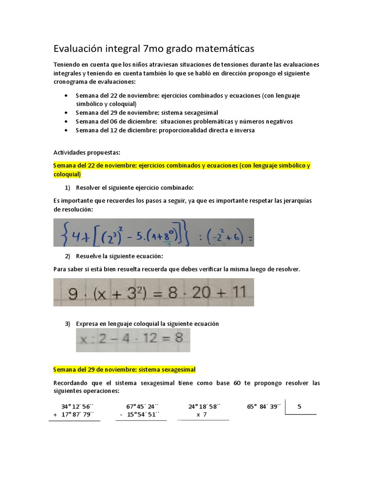 Evaluación Integral 7mo Grado Matemáticas | PDF