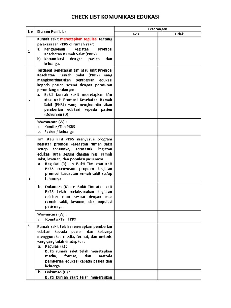 Checklist Edukasi Komunikasi Rumah Sakit | PDF | Sains & Matematika
