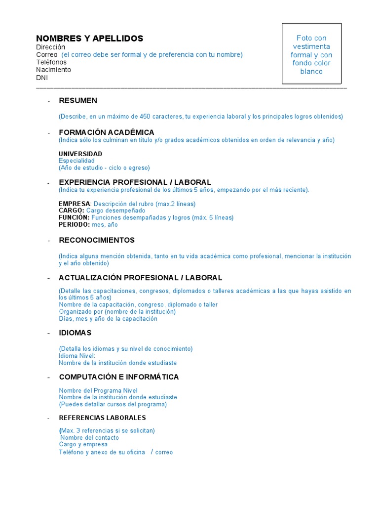 Modelo CV - Max. 2 Hojas | PDF
