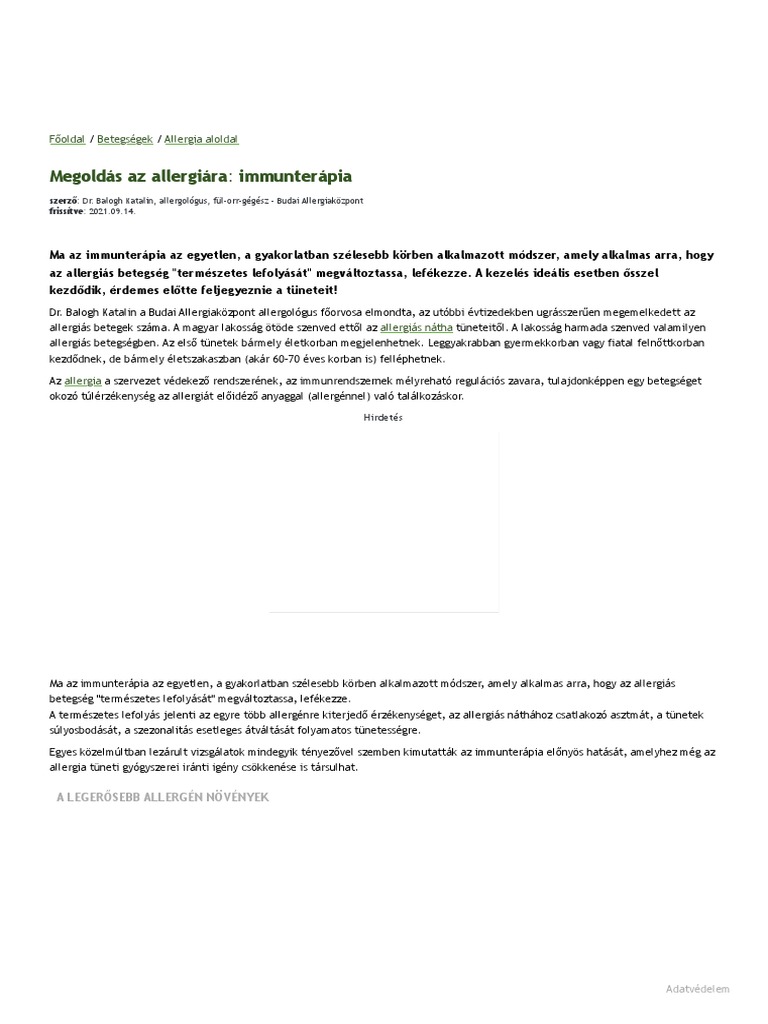 Megoldás Az Allergiára - Immunterápia - WEBBeteg | PDF