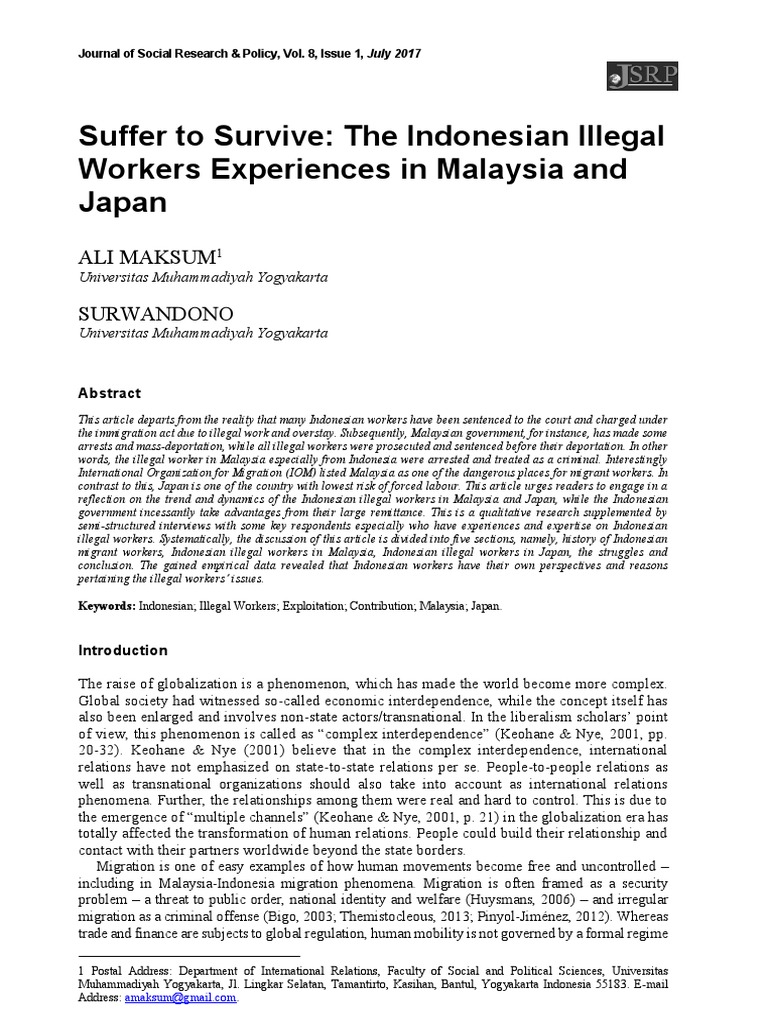Suffer To Survive The Indonesian Illegal Workers Experiences in ... Suffer To Survive The Indonesian Illegal Workers Experiences in ...