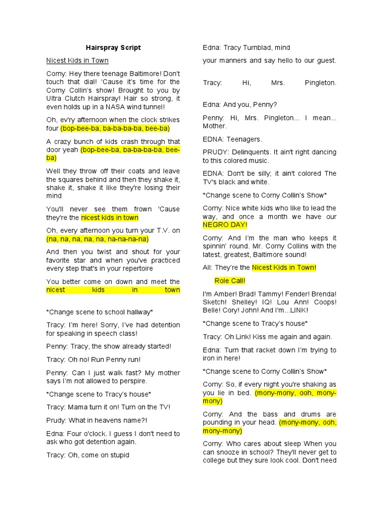 Hairspray Script | PDF Hairspray Script | PDF