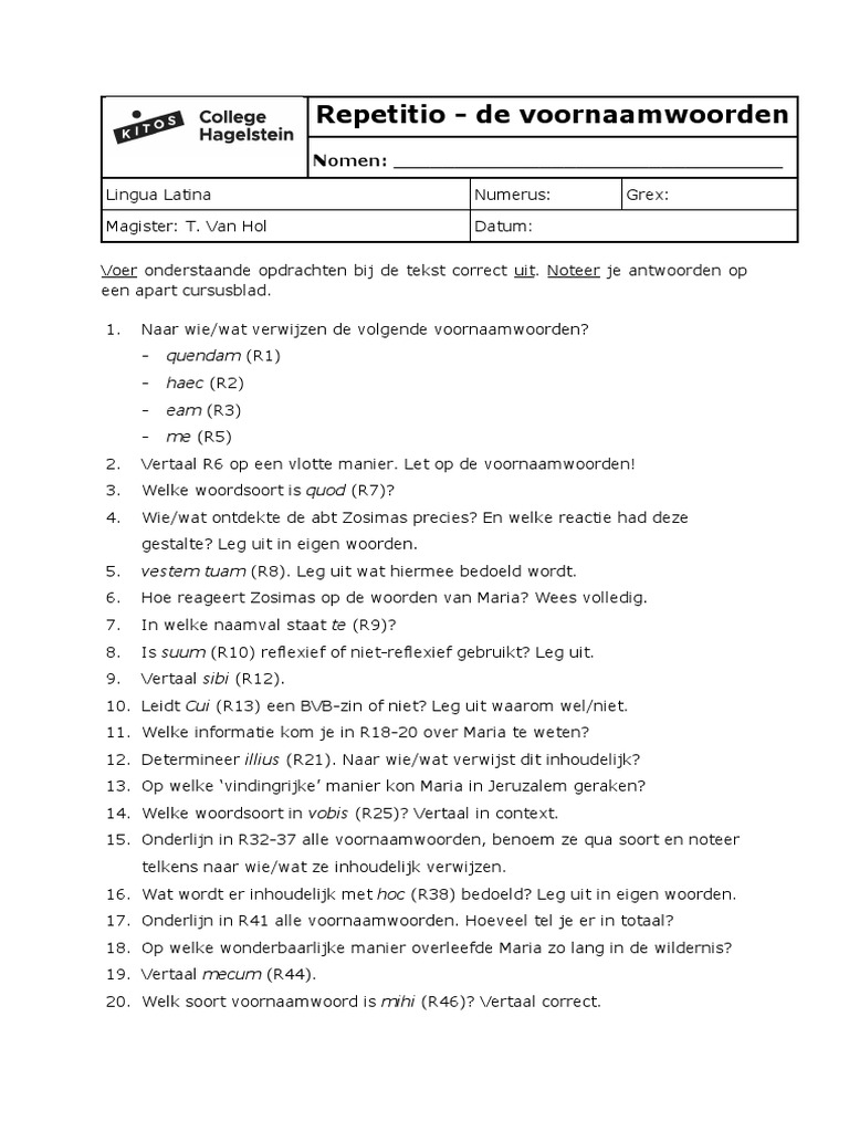 Extra Oefening - Voornaamwoorden | PDF