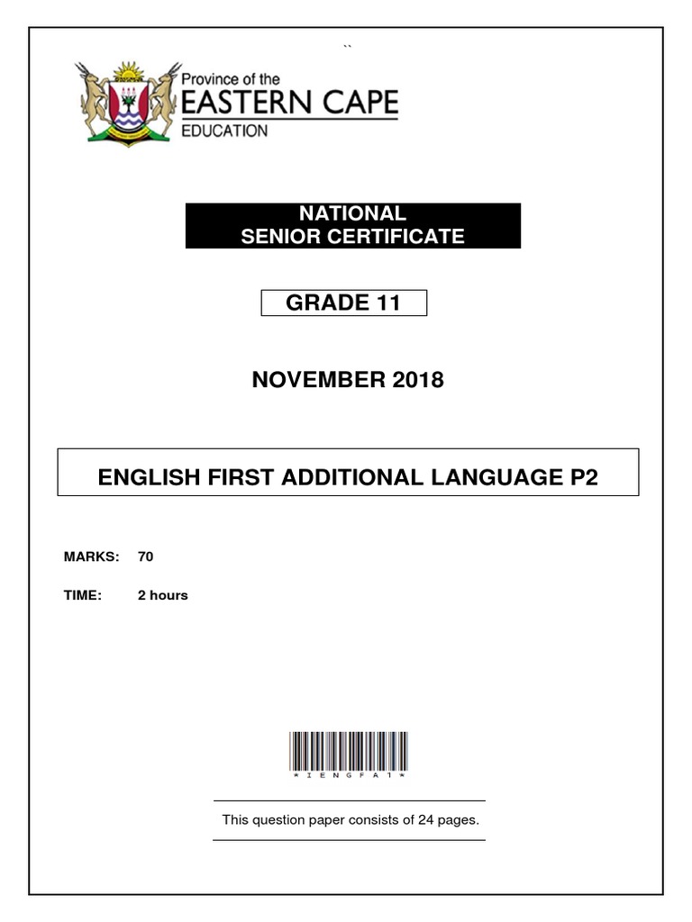 English FAL P2 QP | PDF | Far From The Madding Crowd