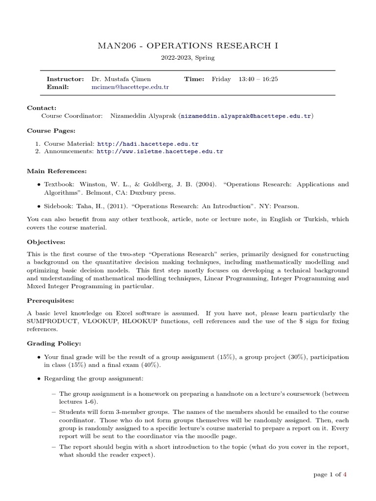 Course Syllabus | PDF | Operations Research | Linear Programming