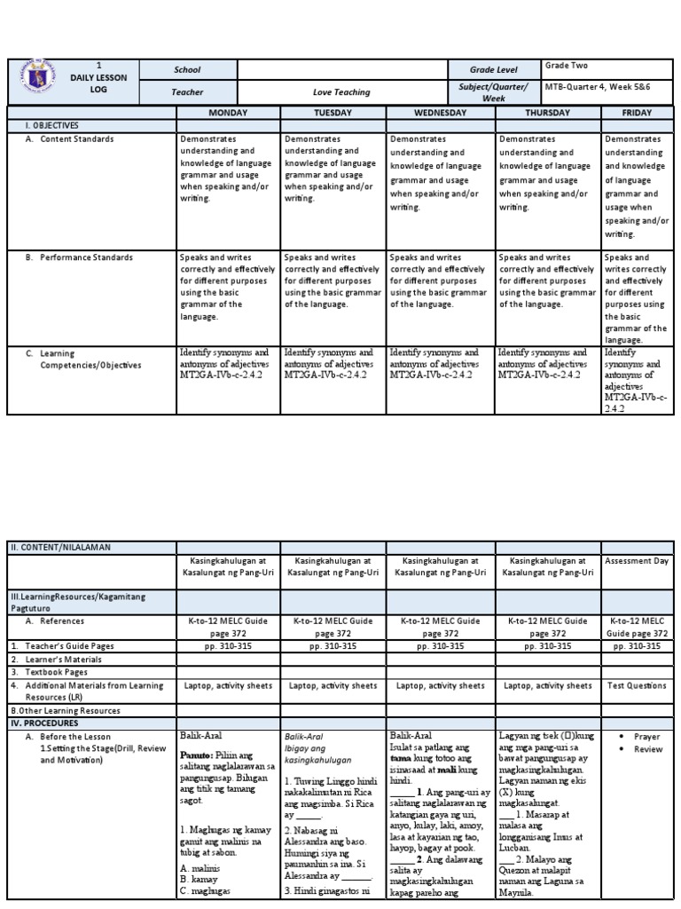 DLL MTB-2 Weeks56 Q4 | PDF | Grammar | Human Communication