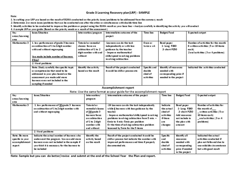 Grade 3 Learning Recovery Plan | PDF