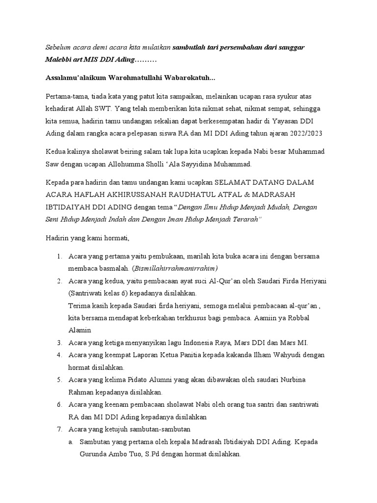 Ucapan Akhirussanah DDI Ading 2023 | PDF