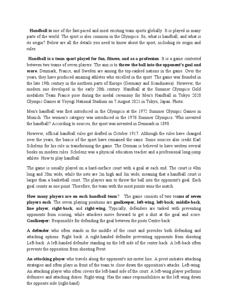 Handball Note | PDF | Defender (Association Football) | Ball Games