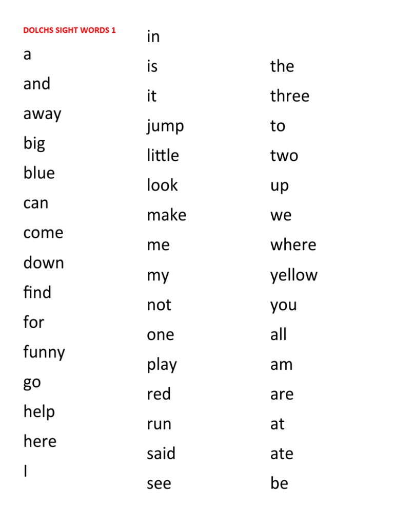 Dolch Sight Words Lists 1-3 | PDF