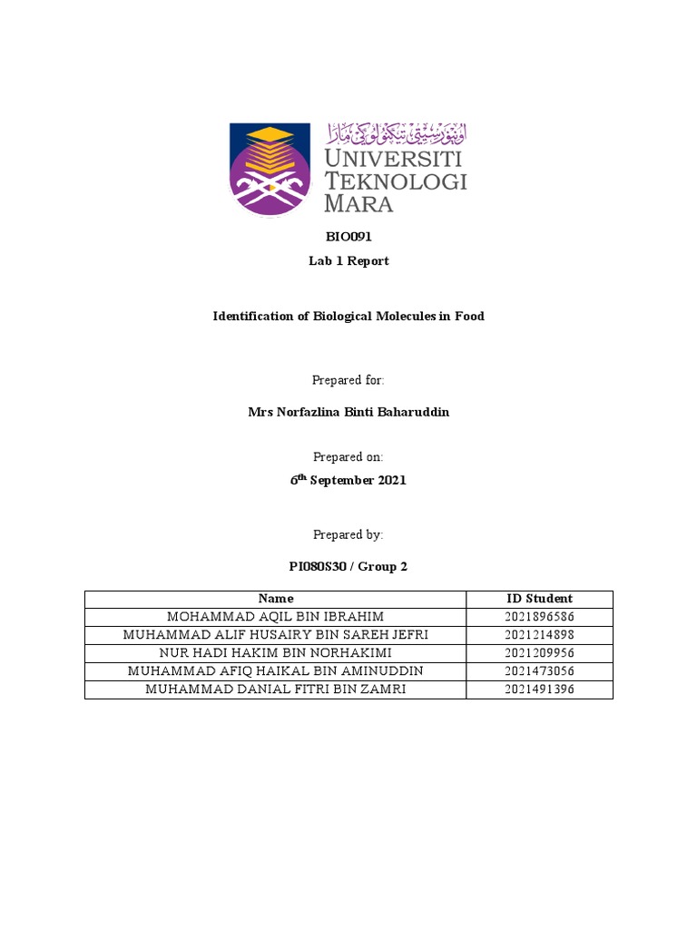 Identifying Food Biomolecules Lab Report | PDF | Biomolecules ...
