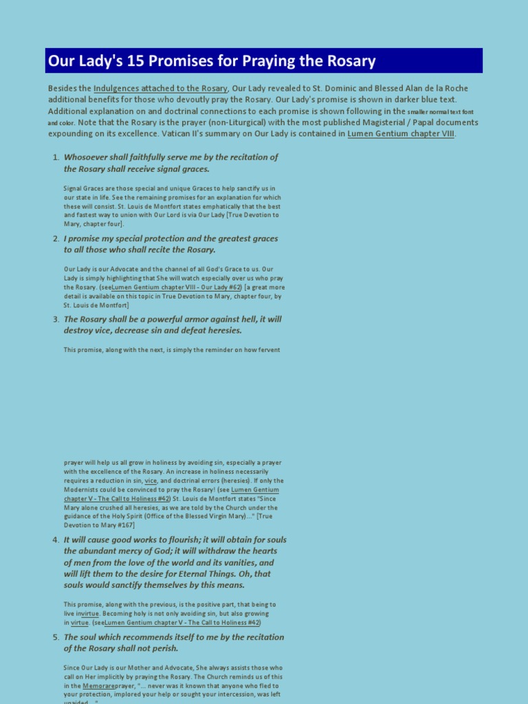 15 Promises of The Holy Rosary | PDF | Grace In Christianity | Rosary