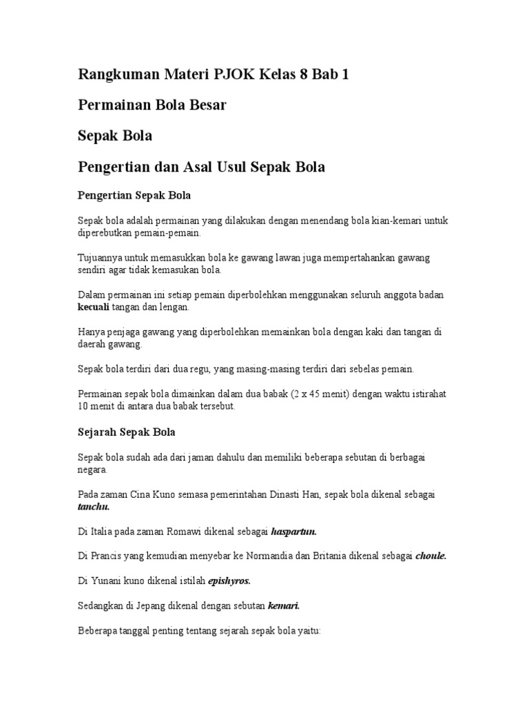 Rangkuman Materi PJOK Kelas 8 Bab 1 | PDF