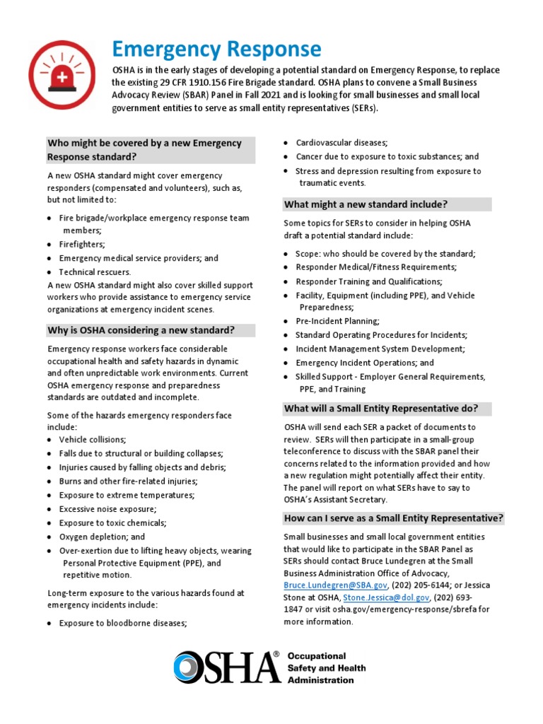 Emergency Response SBREFA Fact Sheet 8-21 | PDF | Firefighter ...
