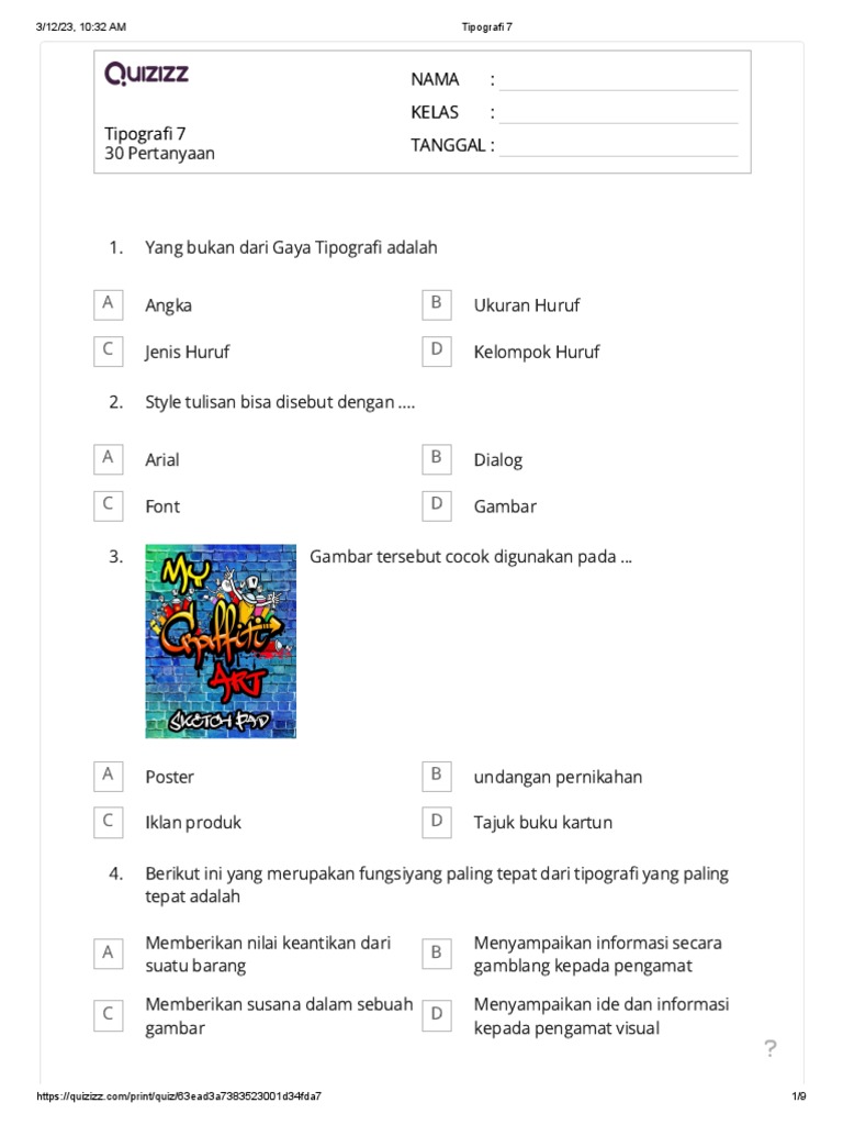 Contoh Soal Tipografi Kelas 7 | PDF