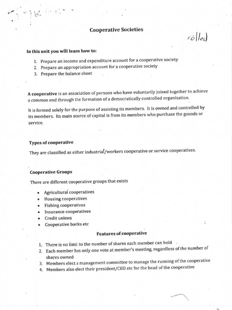 Cooperative Societies Handout | PDF
