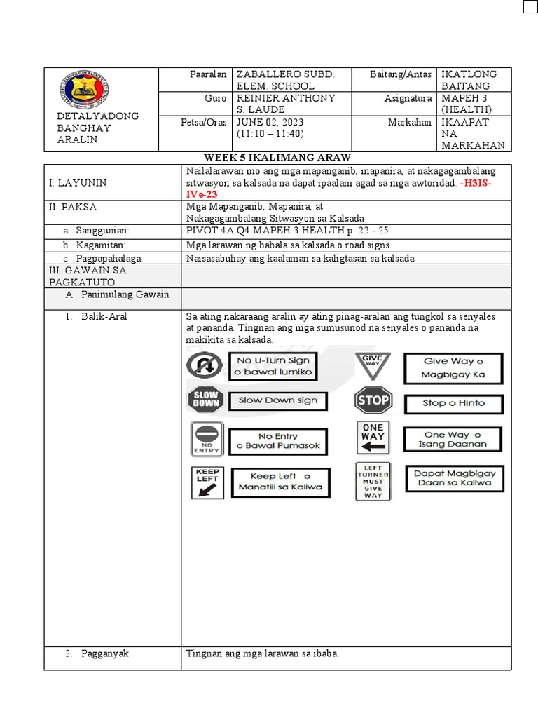Ralaude DLP Mapeh 3 Health Q4 WK 5 Day 5 | PDF
