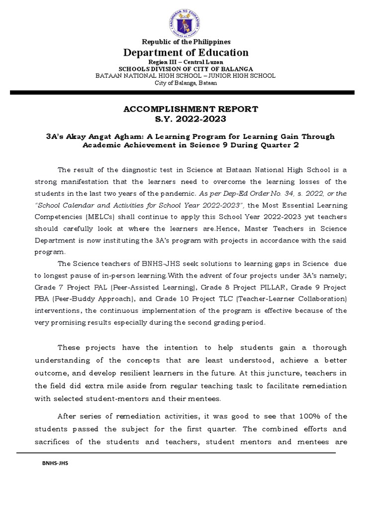 3as Accomplishmenr Report Q2 | PDF | Mentorship | Learning