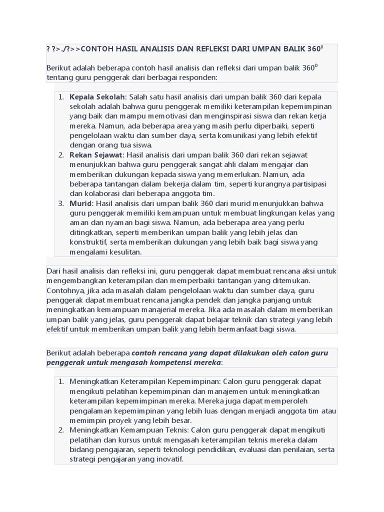 Contoh Hasil Analisis Dan Refleksi Dari Umpan Balik 3600 | PDF
