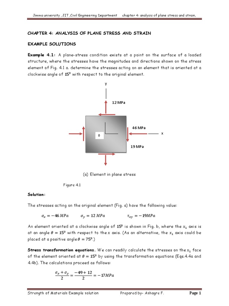 Jimma University, JIT, Civil Engineering Department Chapter 4: Analysis of Plane Stress and ...