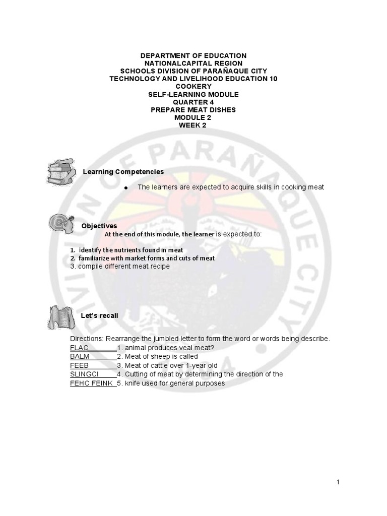 TLE-10 Cookery Module2 Week2 | PDF | Marination | Meat