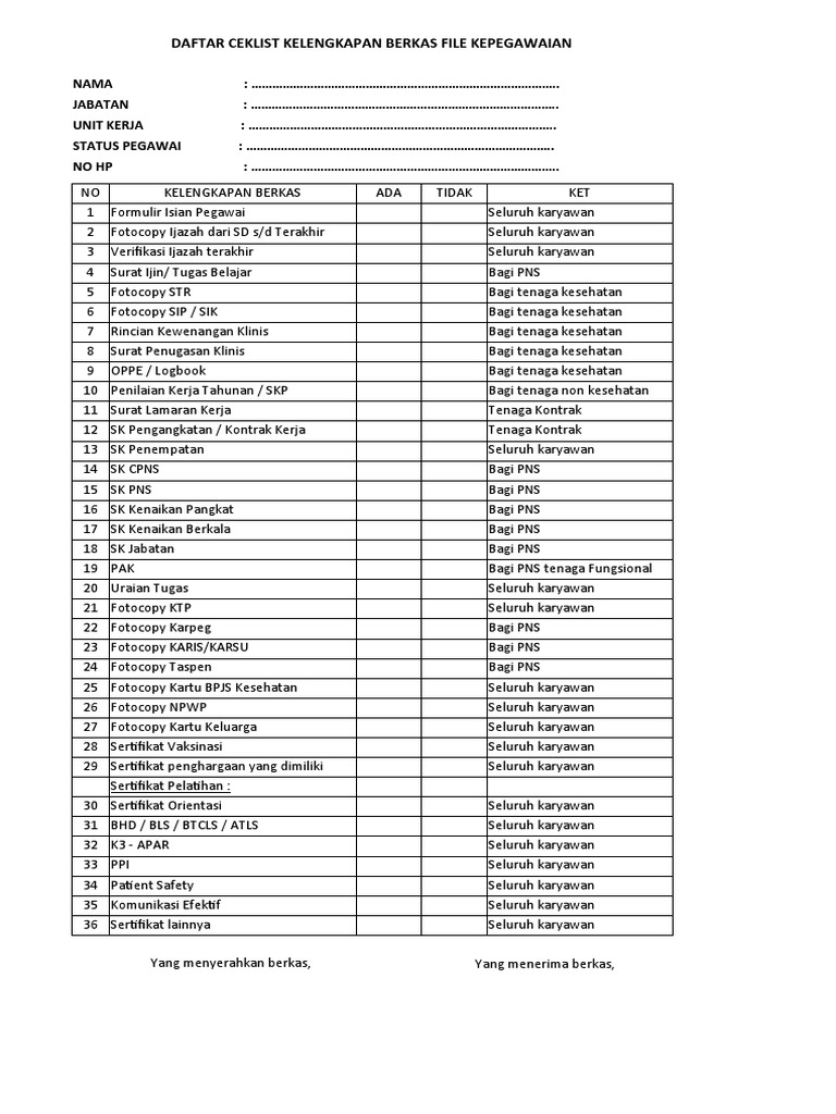 CEKLIST DOKUMEN | PDF