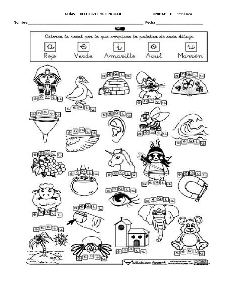 Guía de Refuerzo de Vocales 1° Básico | PDF