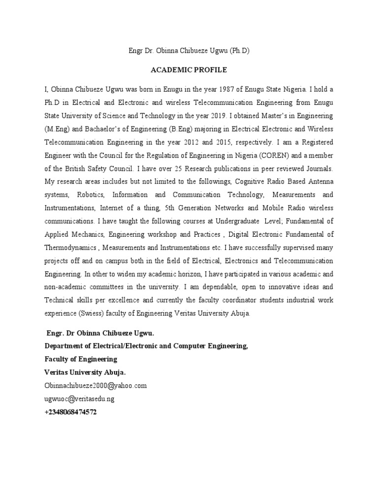 Obinna Ugwu Profile | PDF Obinna Ugwu Profile | PDF