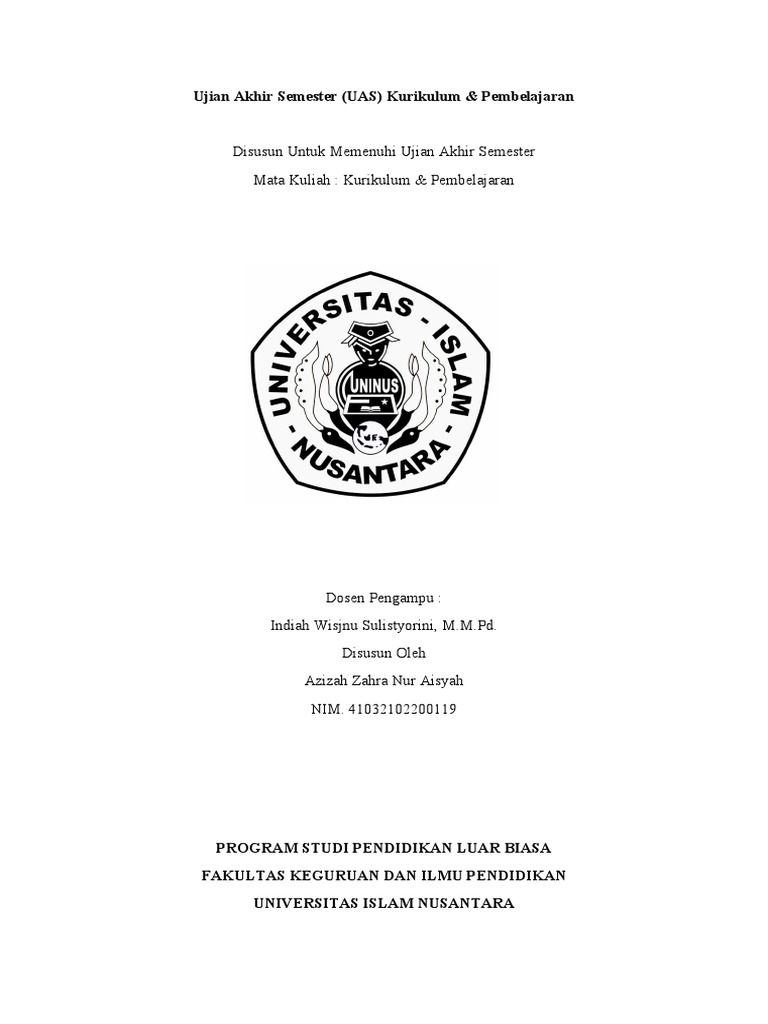 Azizah Zahra Nur Aisyah - 41032102200119 - A3 SMSTR 3 - UAS Kurikulum & Pembelajaran | PDF ...