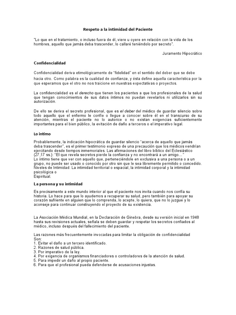 Respeto A La Intimidad Del Paciente Expo | PDF