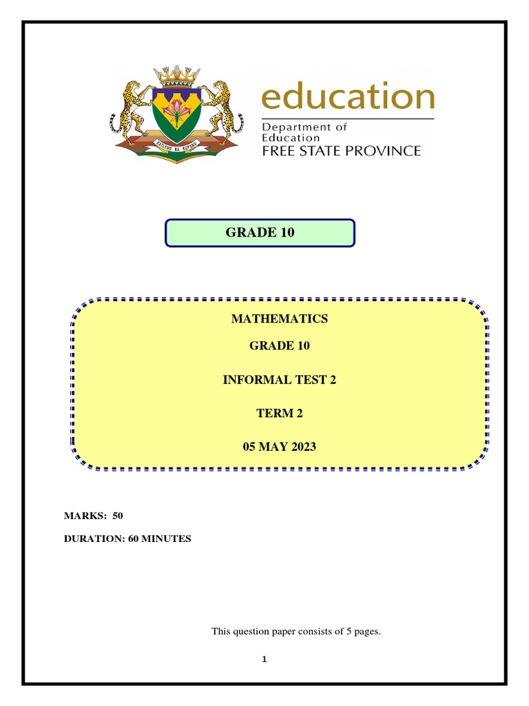 Grade 10 Informal Test 2 Term 2 2023 | PDF | Applied Mathematics ...