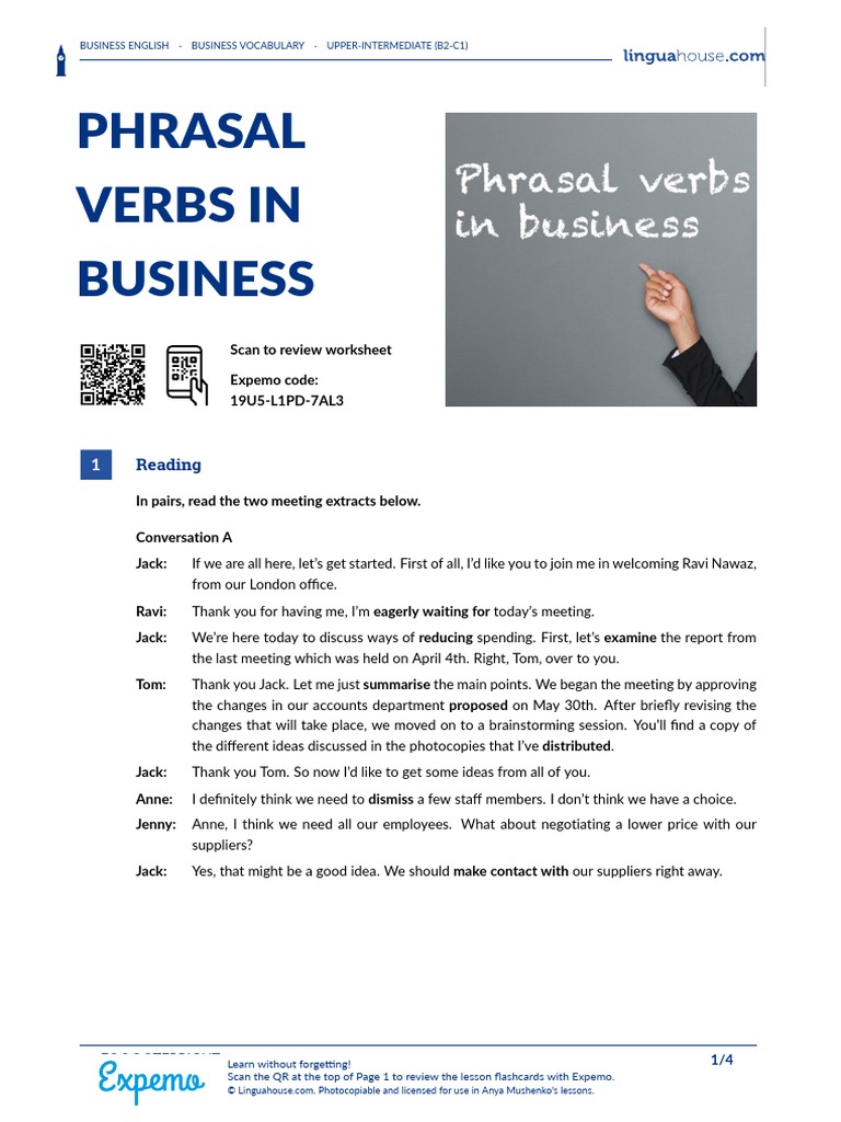 Business English: Phrasal Verbs Guide | PDF | English Language | Learning