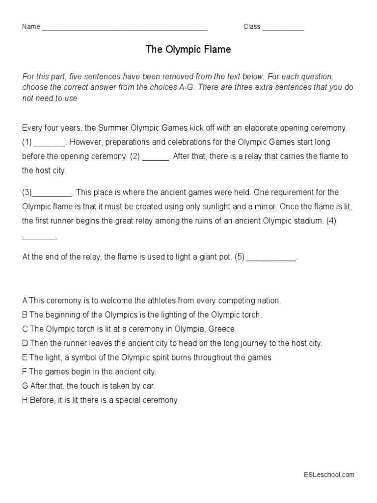 B1 Preliminary Part 4 - The Olympic Flame | PDF