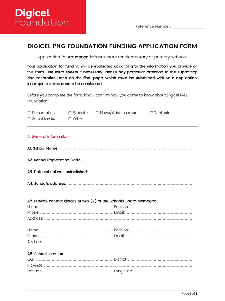 Digicel Foundation Application Form - Education Projects - Jan 2018 ...