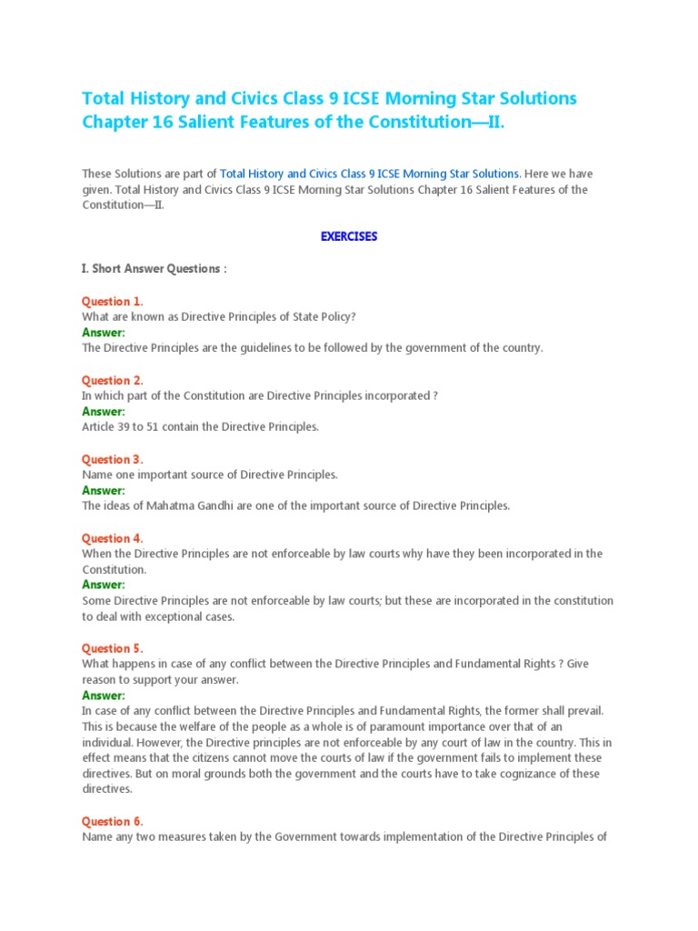 Total History and Civics Class 9 ICSE Morning Star Solutions Chapter | PDF | Welfare State ...