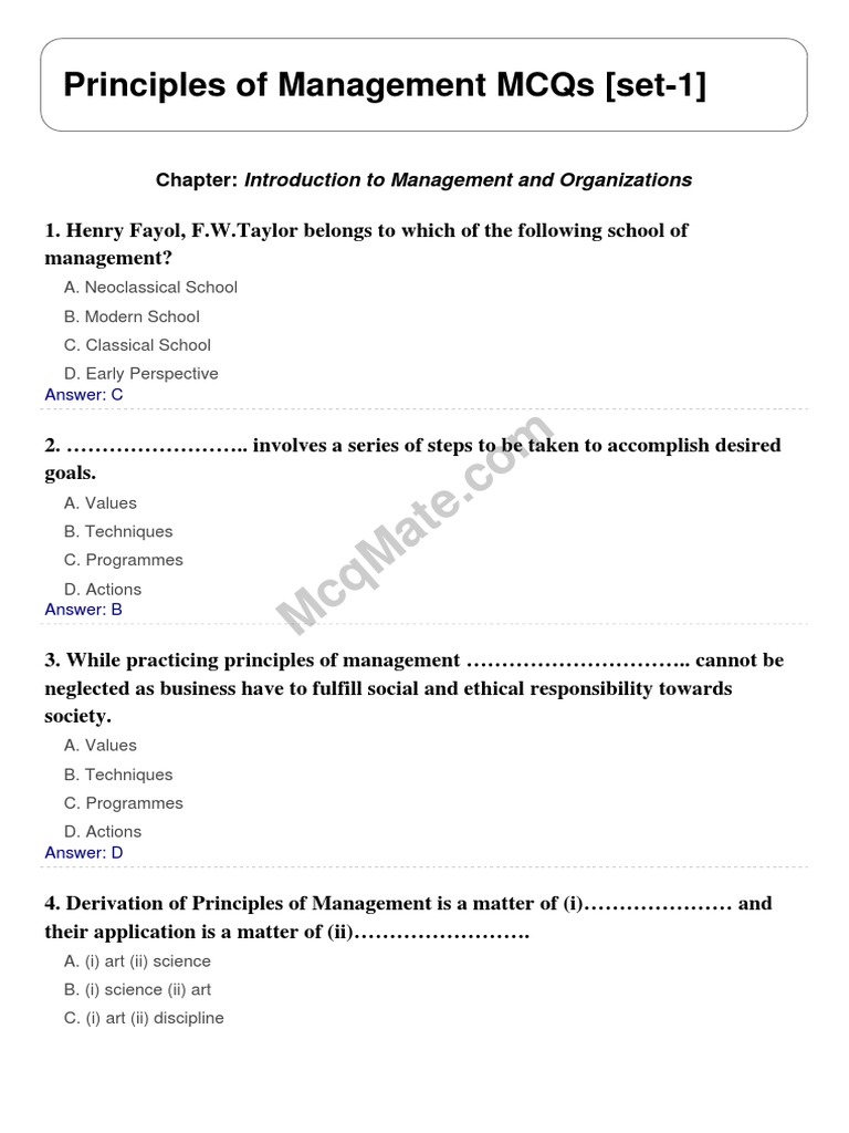Principles of Management Solved MCQs (Set-1-24) | PDF | Motivation ... Principles of Management Solved MCQs (Set-1-24) | PDF | Motivation ...