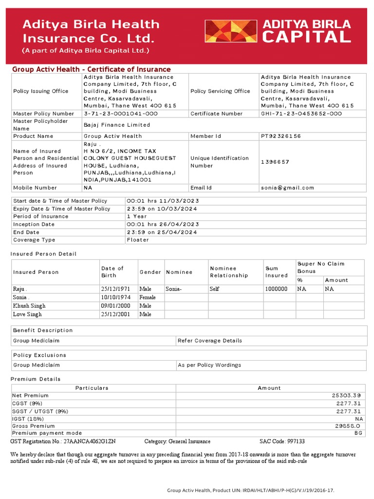 Ghi 71 23 0453652 000 - 20230516 | PDF | Insurance | Identity Document
