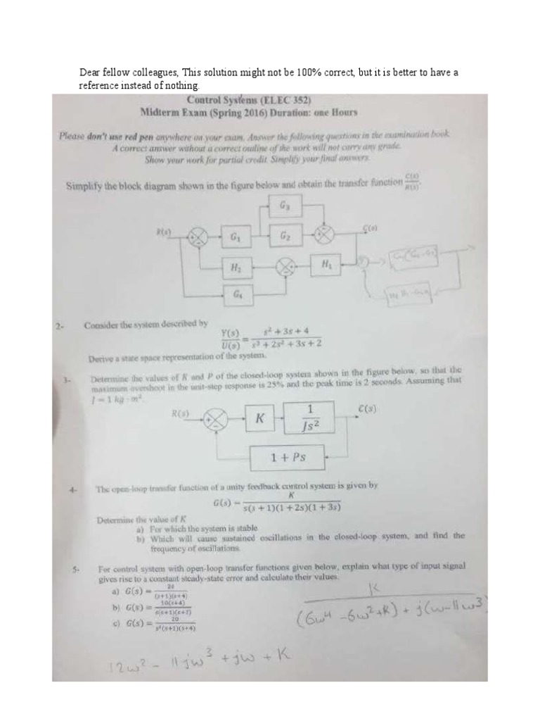 Control Midterm Spring 2016 | PDF